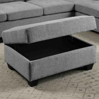 China L Shaped Sectional Sofa with Dropdown Table and Reversible Chaise and Storage Ottoman, Gray Linen for sale