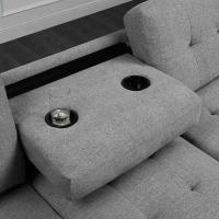 China L Shaped Sectional Sofa with Dropdown Table and Reversible Chaise and Storage Ottoman, Gray Linen for sale