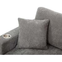 China L-Shaped Sectional Sofa with Drawer and 2 Pillows and Stainless Steel Cup Holders, Gray Chenille for sale