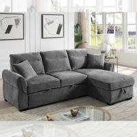 China L-Shaped Reversible Sectional Sleeper Sofa with Pull-Out Bed and Storage, Dark Gray Chenille for sale