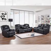China Recliner Sofa set with Dropdown Table and Storage Box, Black Breathable Leatherette for sale