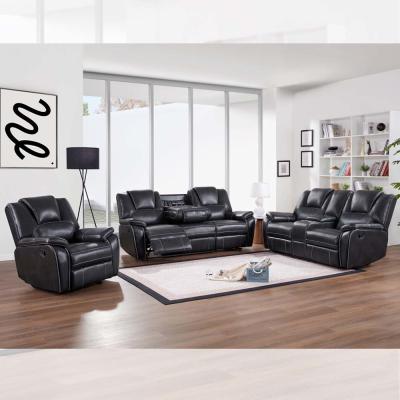 China Recliner Sofa set with Dropdown Table and Storage Box, Black Breathable Leatherette for sale