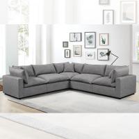China Sectional Modular Sofa with Feather Blend Seat Cushion and Pillows, Dark Gray Linen for sale