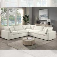 China Sectional Modular Sofa with Feather Blend Seat Cushion and Pillows, Beige Linen for sale
