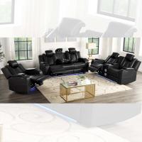 China Power Recliner Sofa set with Power Recliner Seats and Power Headrests and Dropdown Table and Speaker and Storage and LED Light, Black Leatherette for sale
