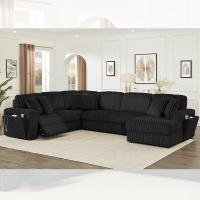 China Recliner Sofa set with Hidden Cup Holder and Wireless Charger, Black Corduroy Fabric for sale