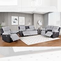 China Recliner Sofa set with Dropdown Table and Storage Box, Gray & Dark Gray Fabric for sale