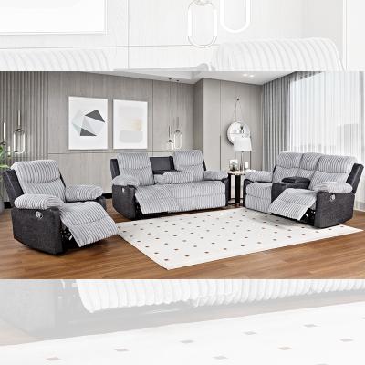 China Recliner Sofa set with Dropdown Table and Storage Box, Gray & Dark Gray Fabric for sale