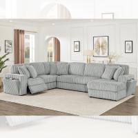 China Recliner Sofa set with Hidden Cup Holder and Wireless Charger, Gray Corduroy Fabric for sale
