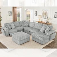 China Recliner Sofa set with Hidden Cup Holder and Wireless Charger, Gray Corduroy Fabric for sale