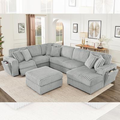 China Recliner Sofa set with Hidden Cup Holder and Wireless Charger, Gray Corduroy Fabric for sale