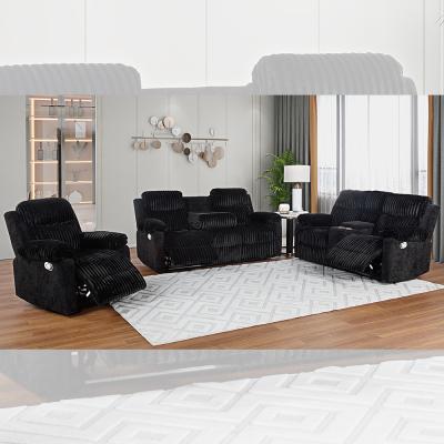 China Recliner Sofa set with Dropdown Table and Storage Box, Black Fabric for sale