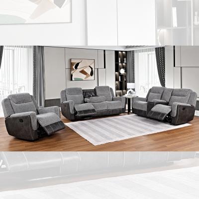 China Recliner Sofa set with Dropdown Table and Storage Box, Light Gray & Gray Fabric for sale