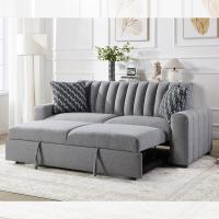 China Queen Size Convertible Sleeper Sofa Bed, Comfortable Pull-Out Bed with Adjustable Backrest, Futon Sofa Bed, Gray Fabric for sale