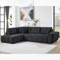 China L-Shaped Sectional Sofa with 3 Pillows, Black Fabric for sale