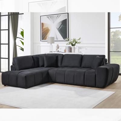 China L-Shaped Sectional Sofa with 3 Pillows, Black Fabric for sale