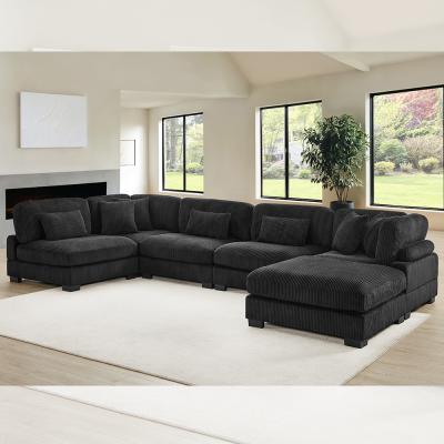 China Sectional Modular Sofa, Black Corduroy Fabric for sale