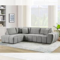 China L-Shaped Sectional Sofa with 3 Pillows, Cream Fabric for sale