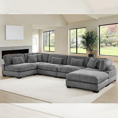 China Sectional Modular Sofa, Gray Corduroy Fabric for sale