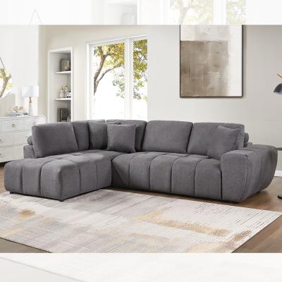China L-Shaped Sectional Sofa with 3 Pillows, Dark Gray Fabric for sale