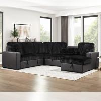 China U-Shaped Sectional Sleeper Sofa with Pull Out Bed and Storage Chaise Lounge and Storage Loveseat and Dropdown table and USB Charging Port, Black Fabric for sale