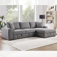 China Big L-Shaped Sectional Sleeper Sofa with Pull-Out Bed and Storage Chaise, Gray Fabric for sale