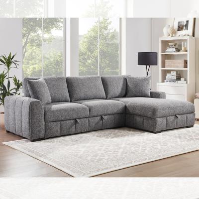 China Big L-Shaped Sectional Sleeper Sofa with Pull-Out Bed and Storage Chaise, Gray Fabric for sale