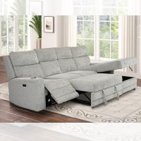 China Big L-Shaped Sectional Sleeper Sofa with Pull-Out Bed and Storage Chaise and Power Recliner Chair, Warm Gray Chenille for sale