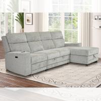 China Big L-Shaped Sectional Sleeper Sofa with Pull-Out Bed and Storage Chaise and Power Recliner Chair, Warm Gray Chenille for sale