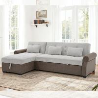 China L-Shaped Sectional Sleeper Sofa with Pull-Out Bed and Adjustable Backrest and Storage Chaise, Gray & Dark Brown for sale