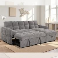 China L-Shaped Sectional Sleeper Sofa with Pull-Out Bed and Adjustable Backrest and Storage Chaise, Gray Fabric for sale