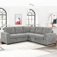 China L-Shaped Sectional Sleeper Sofa with Pull Out Bed and Storage Sofa and Cup holders, Gray Fabric for sale