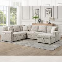 China U-Shaped Sectional Sleeper Sofa with Pull Out Bed and Dropdown Table and Storage Chaise Lounge and Storage Loveseat and Cup holders, Beige Fabric for sale