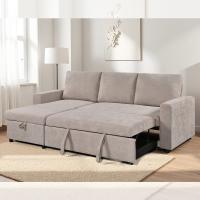 China L-Shaped Reversible Sectional Sleeper Sofa with Pull-Out Bed and Storage, Beige Fabric for sale