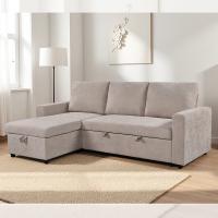 China L-Shaped Reversible Sectional Sleeper Sofa with Pull-Out Bed and Storage, Beige Fabric for sale