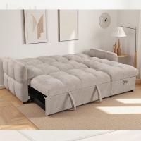 China L-Shaped Sectional Sleeper Sofa with Pull-Out Bed and Adjustable Backrest and Storage Chaise, Beige Fabric for sale
