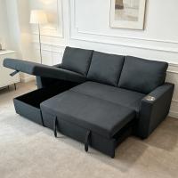 China L-Shaped Reversible Sectional Sleeper Sofa with Pull-Out Bed and Storage, Dark Gray Fabric for sale