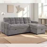 China L-Shaped Sectional Sleeper Sofa with Pull-Out Bed and Adjustable Backrest and Storage Chaise, Gray Fabric for sale