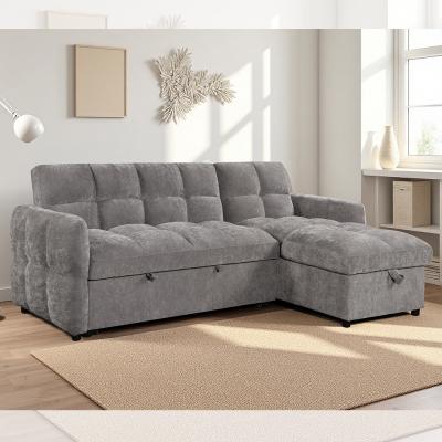 China L-Shaped Sectional Sleeper Sofa with Pull-Out Bed and Adjustable Backrest and Storage Chaise, Gray Fabric for sale