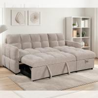 China L-Shaped Sectional Sleeper Sofa with Pull-Out Bed and Adjustable Backrest and Storage Chaise, Beige Fabric for sale