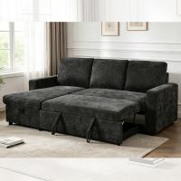 China L-Shaped Reversible Sectional Sleeper Sofa with Pull-Out Bed and Storage, Charcoal Gray Fabric for sale