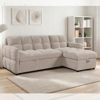 China L-Shaped Sectional Sleeper Sofa with Pull-Out Bed and Adjustable Backrest and Storage Chaise, Beige Fabric for sale