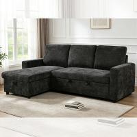 China L-Shaped Reversible Sectional Sleeper Sofa with Pull-Out Bed and Storage, Charcoal Gray Fabric for sale