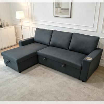 China L-Shaped Reversible Sectional Sleeper Sofa with Pull-Out Bed and Storage, Dark Gray Fabric for sale