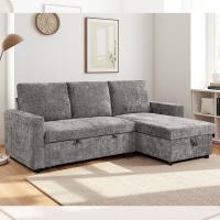 China L-Shaped Reversible Sectional Sleeper Sofa with Pull-Out Bed and Storage, Metal Gray Fabric for sale