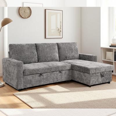 China L-Shaped Reversible Sectional Sleeper Sofa with Pull-Out Bed and Storage, Metal Gray Fabric for sale