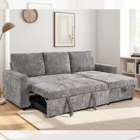 China L-Shaped Reversible Sectional Sleeper Sofa with Pull-Out Bed and Storage, Metal Gray Fabric for sale