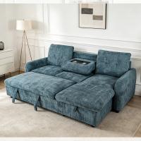 China L-Shaped Reversible Sectional Sleeper Sofa with Pull-Out Bed and Dropdown Table and Storage, Hazy Blue Fabric for sale