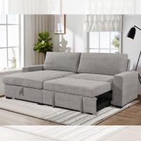 China L-Shaped Reversible Sectional Sleeper Sofa with Pull-Out Bed and Storage, Gray Fabric for sale