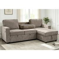 China L-Shaped Reversible Sectional Sleeper Sofa with Pull-Out Bed and Dropdown Table and Storage, Light Brown Gray Chenille for sale